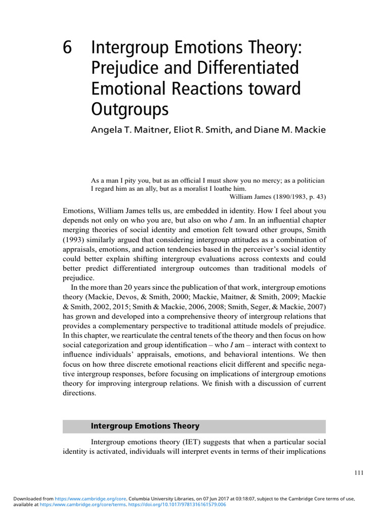 Intergroup Emotions and Prejudice | PDF | Emotions | Anger