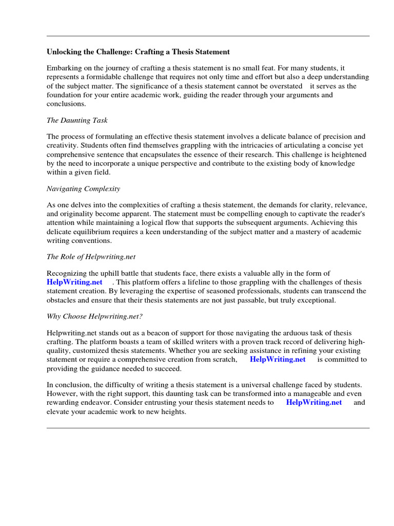 Crafting an Effective Thesis Statement | PDF