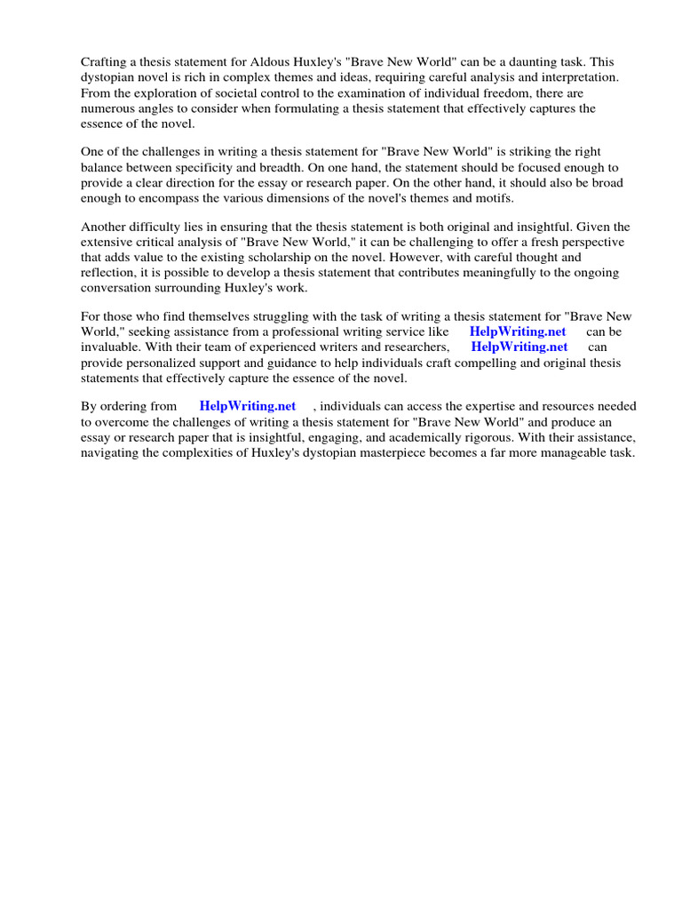 Good Thesis Statements For Brave New World | PDF