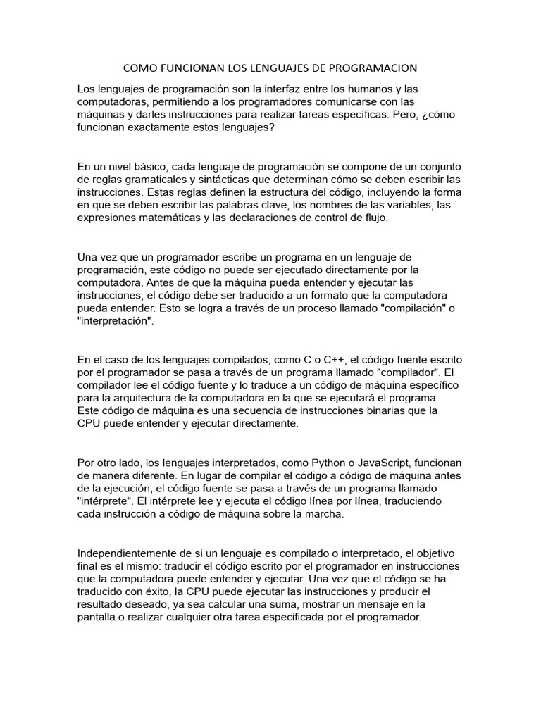 Como Funcionan Los Lenguajes de Programacion | PDF | Lenguaje de programación | Programa de ...