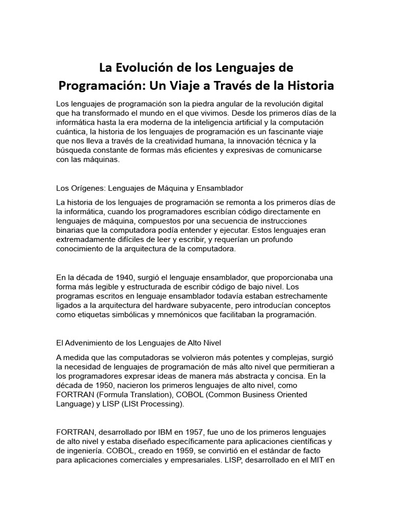 La Evolución de Los Lenguajes de Programación Un Viaje A Travéz de La Historia | PDF | Lenguaje ...