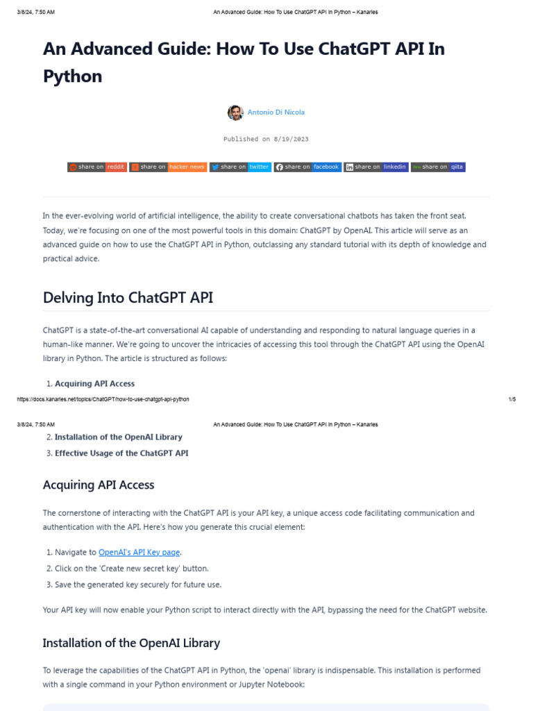 An Advanced Guide - How To Use ChatGPT API in Python - Kanaries | Download Free PDF | Python ...