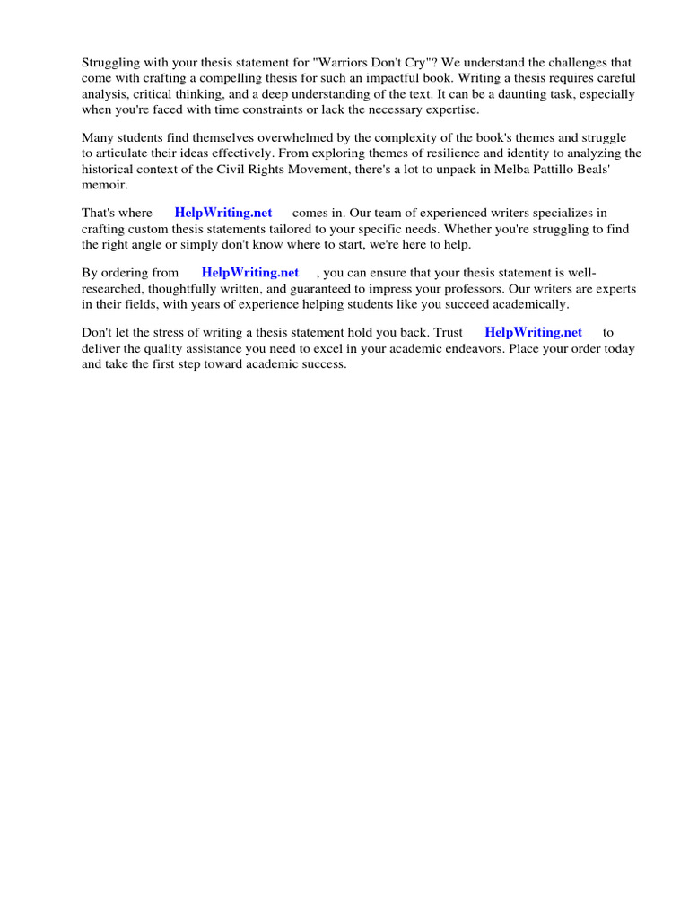 Thesis Statement For Warriors Dont Cry | PDF