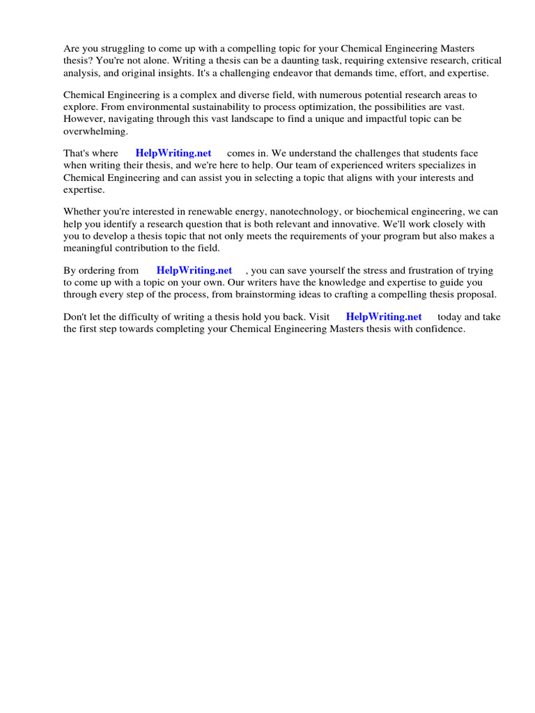 Chemical Engineering Masters Thesis Topics | PDF