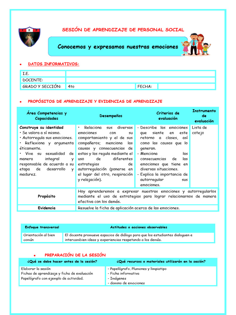 4° Actividad P.S. Nuestras Emociones | PDF | Las emociones | Aprendizaje