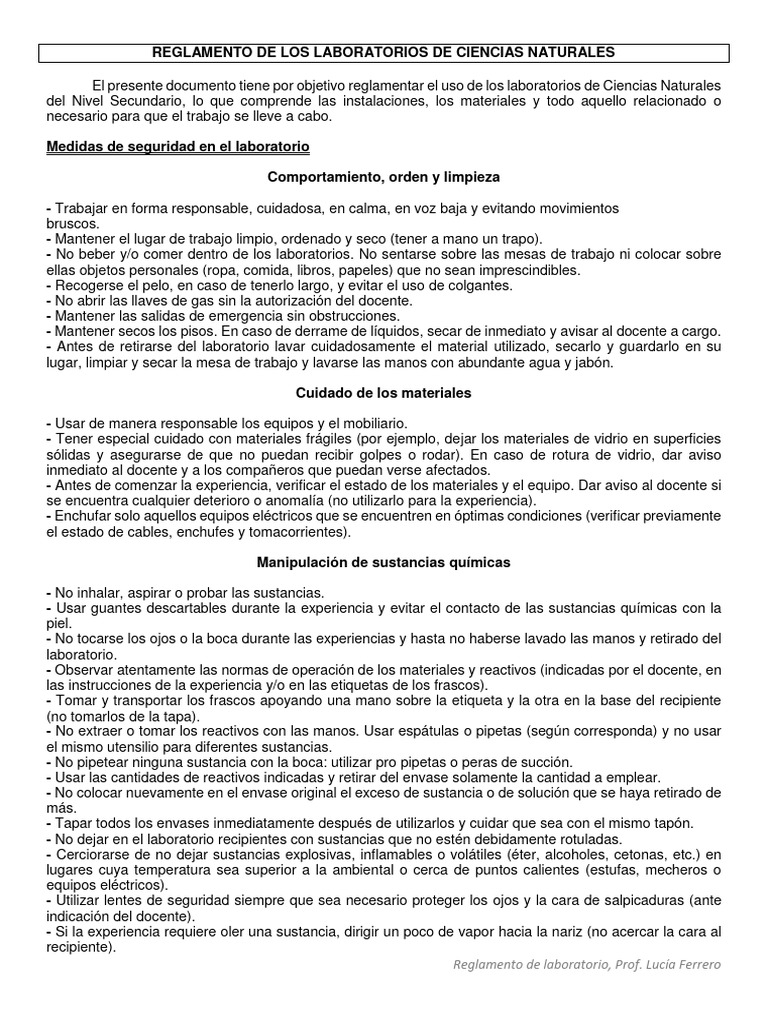 Normas de Laboratorio Escolar | PDF | Laboratorios | Lentes