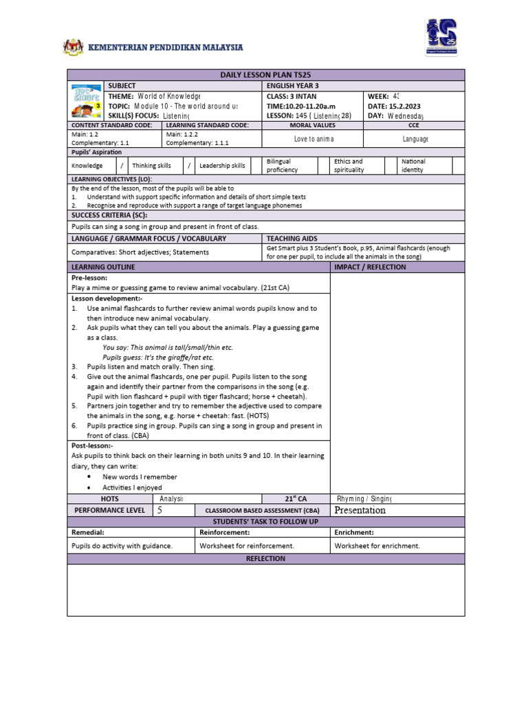 Bi Y3 LP TS25 Module 10 (LP145-160) | PDF | Lesson Plan | Vocabulary
