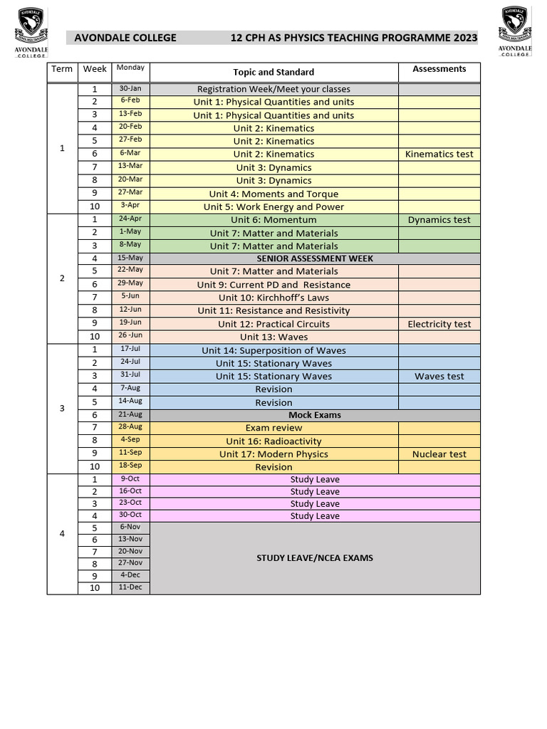 AS Physics Calendar 2023 | PDF