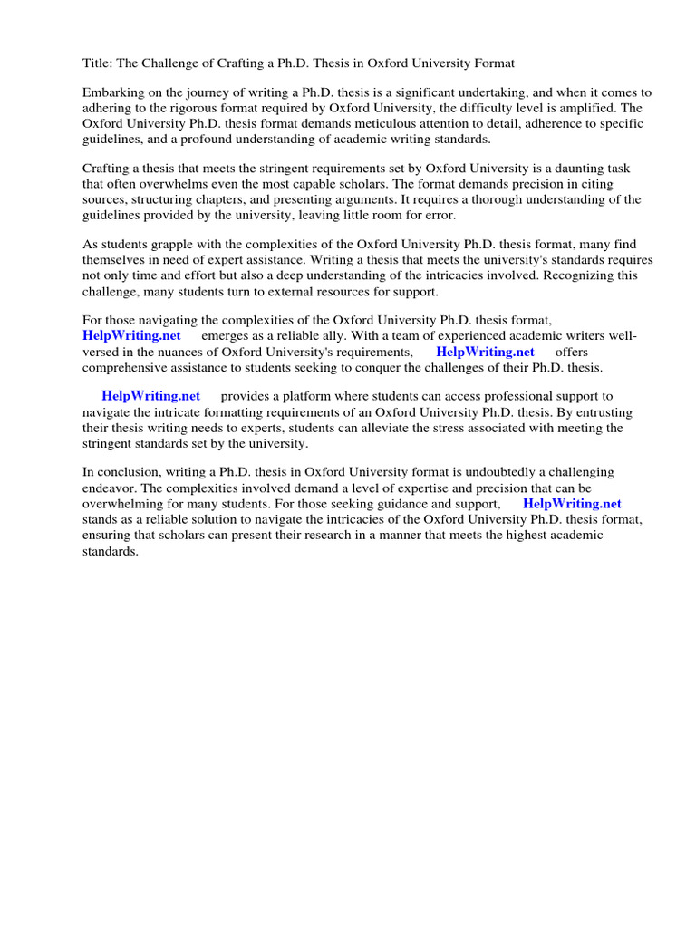 PHD Thesis Format Oxford University | PDF