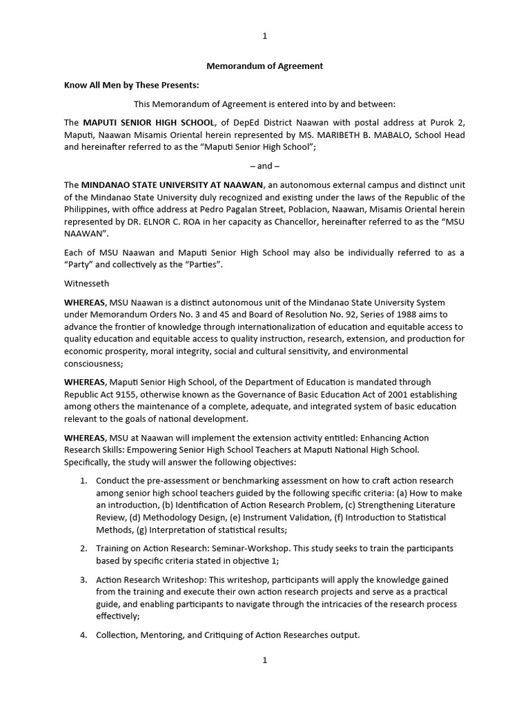 Memorandum of Agreement With Additional Provision | PDF | Mediation ...