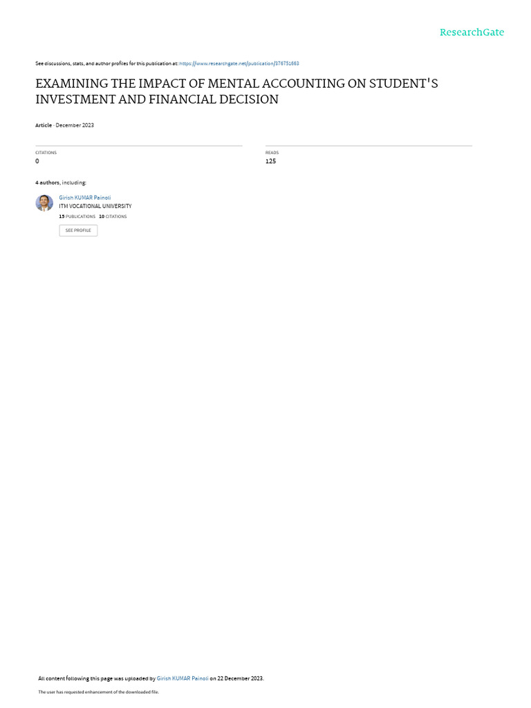 Examining The Impact of Mental Accounting On Student's Investment and ...
