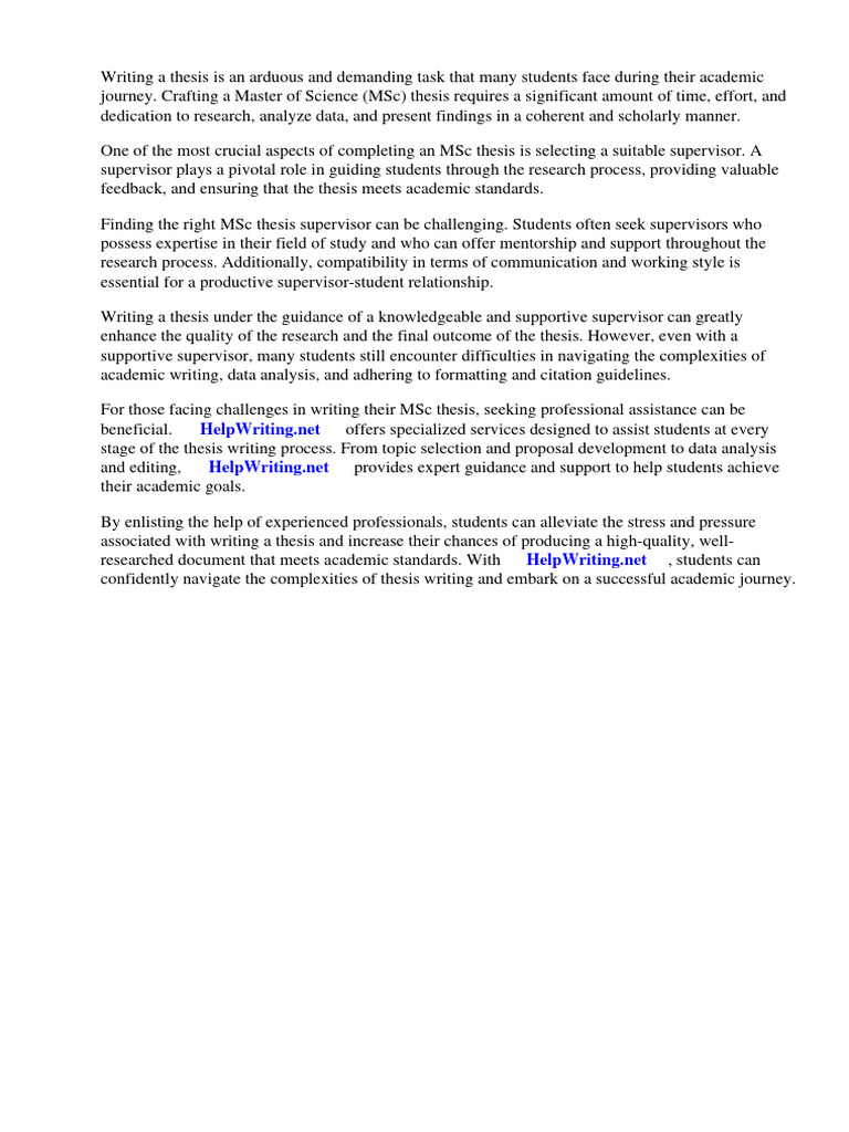 Msc Thesis Supervisor | PDF