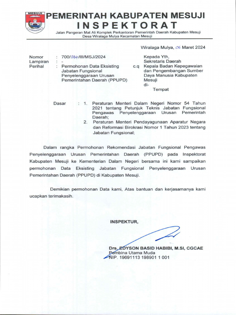 Surat Permohonan Data Eksisting | PDF