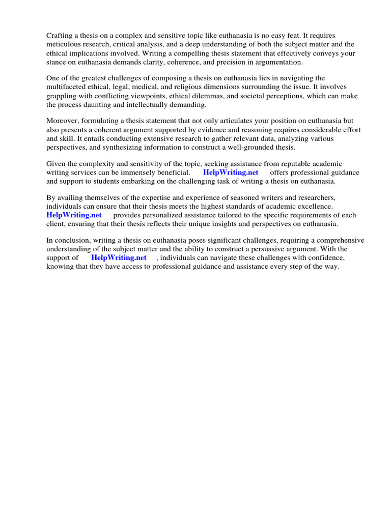 Pro Euthanasia Thesis Statement | PDF | Self-Improvement