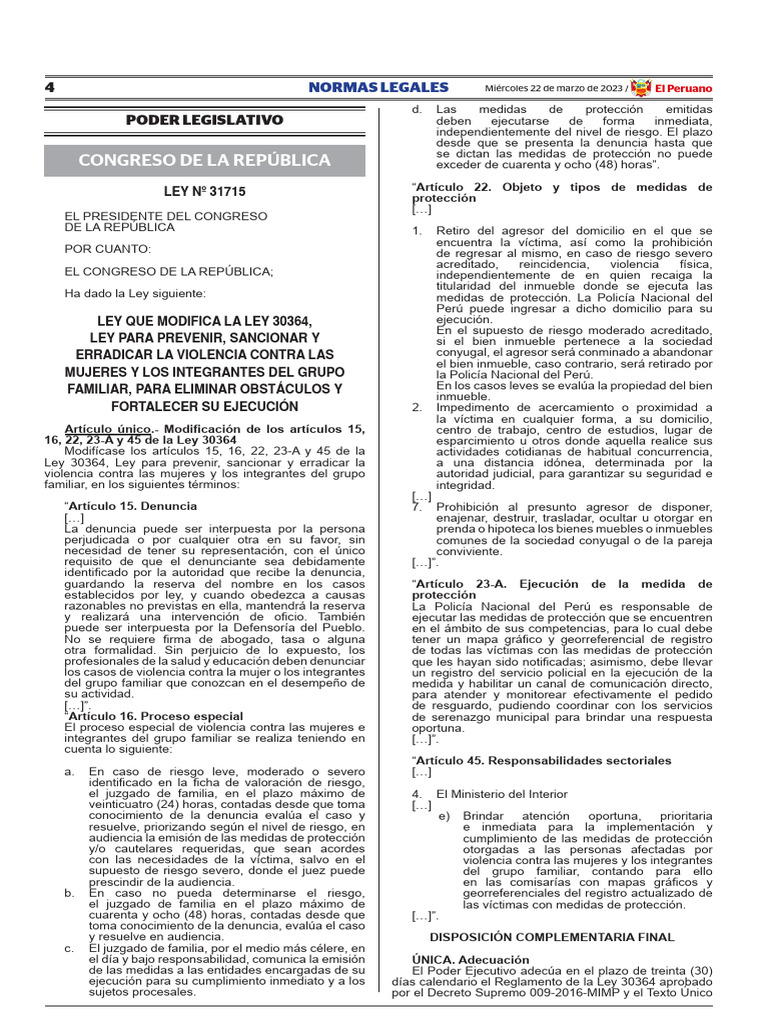 Congreso de La República: Normas Legales | PDF | La violencia contra las mujeres | Policía