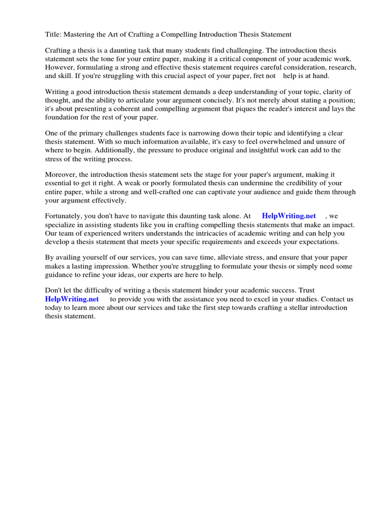 How To Write A Good Introduction Thesis Statement Pdf