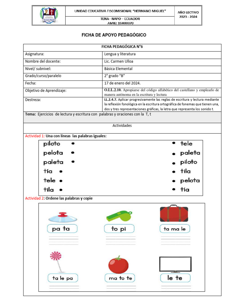 Ficha Pedag. 6 Lengua y Literatura | PDF | Escritura | Ortografía