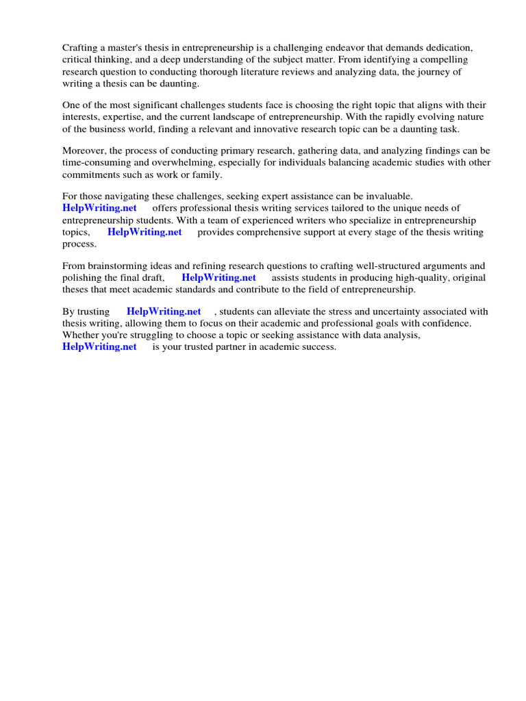 Master Thesis Entrepreneurship Topics | PDF