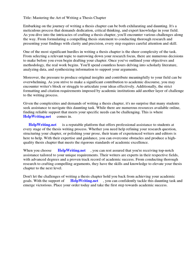 Writing A Thesis Chapter | PDF