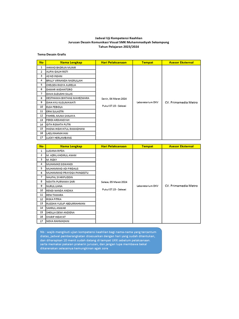 Jadwal UKK DKV 2024 | PDF