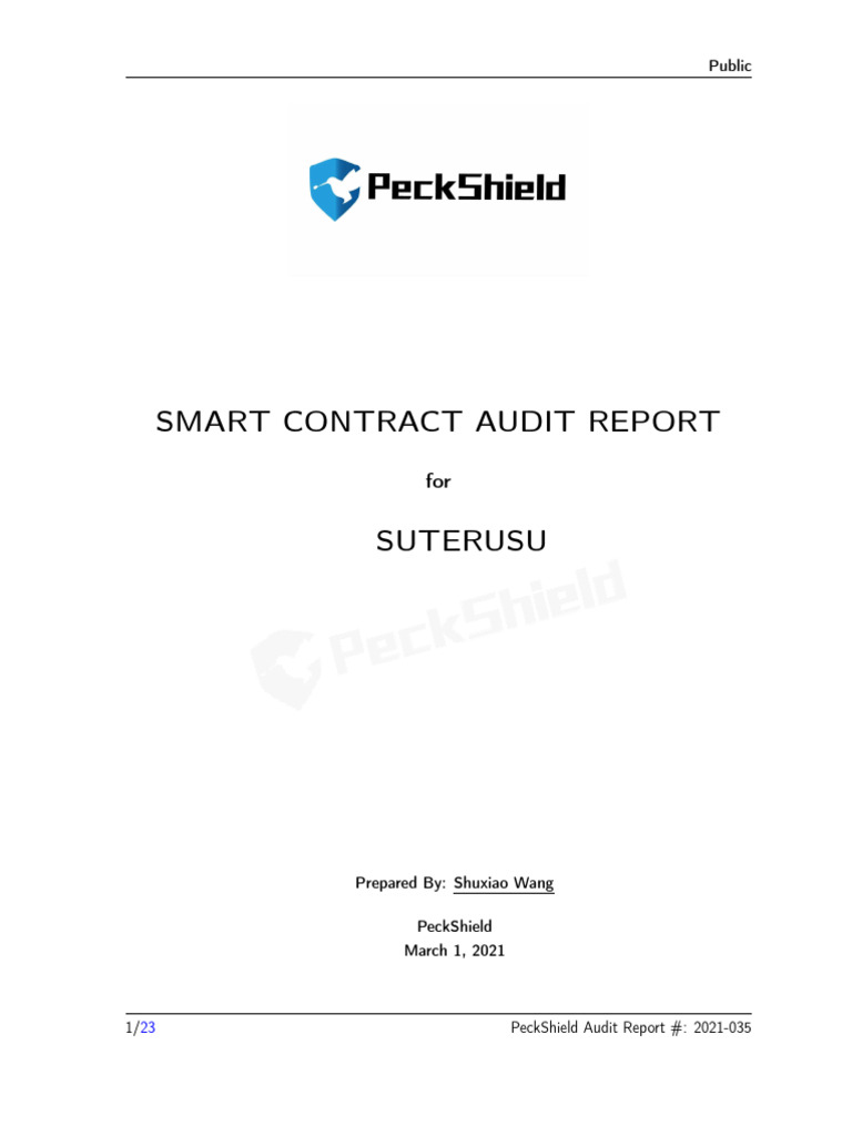 PeckShield Audit Report Suterusu v1.0 | PDF | Auditor's Report | Software Bug