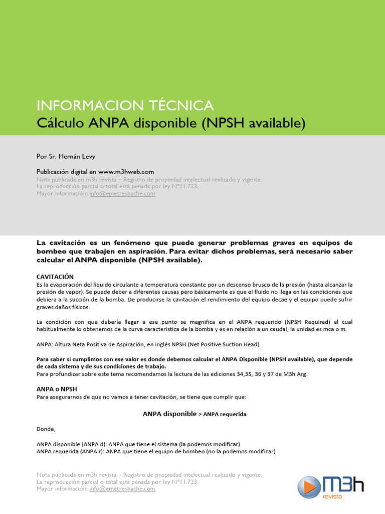 Cálculo de ANPA Disponible en Bombeo | PDF | Ingeniería mecánica | Líquidos
