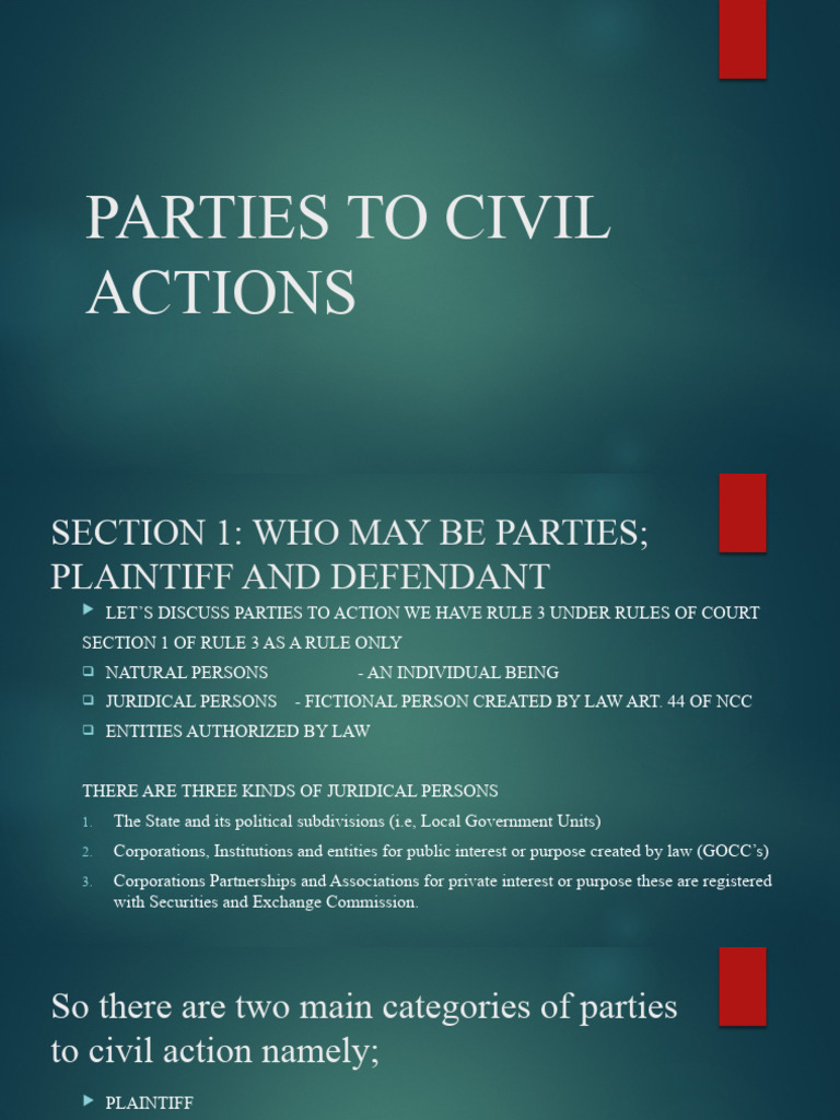 Civil Action Parties Explained | PDF | Lawsuit | Joinder