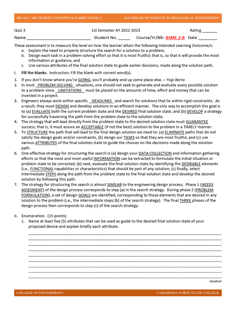 Quiz 3 5 | PDF | Engineering | Goal