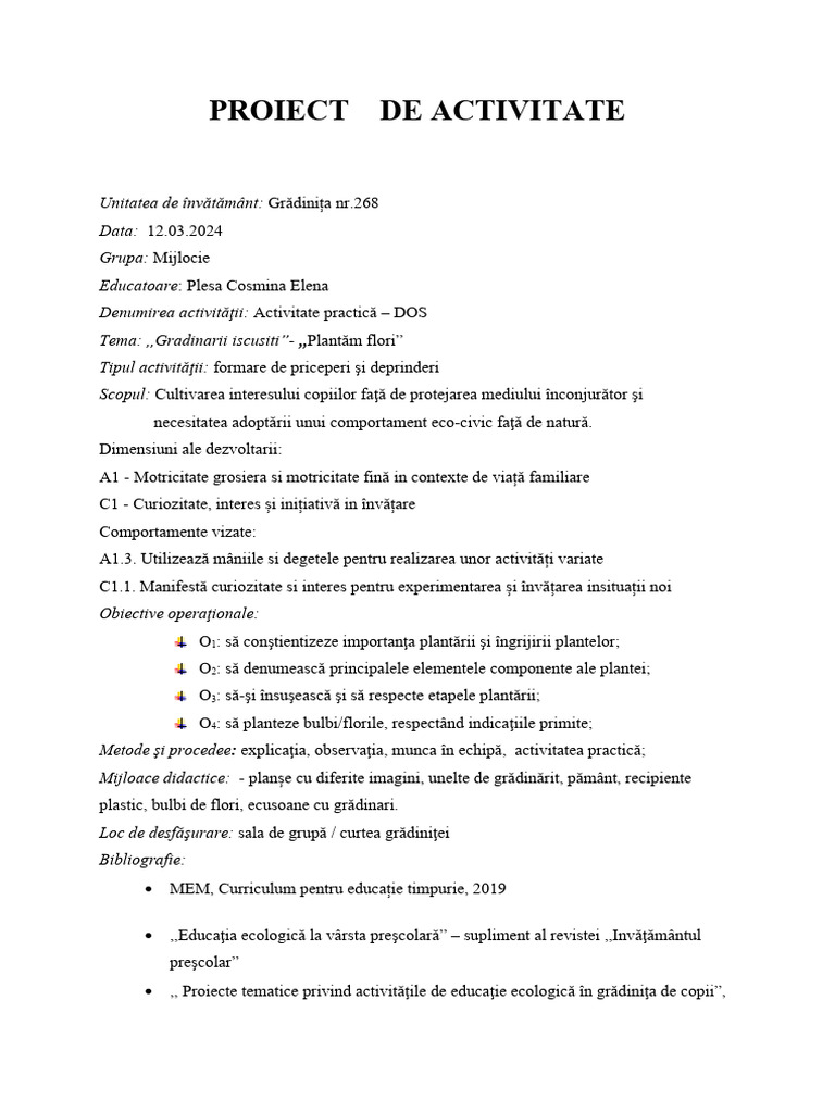 Proiect Didactic Plantam Pomisori Si Flori | PDF
