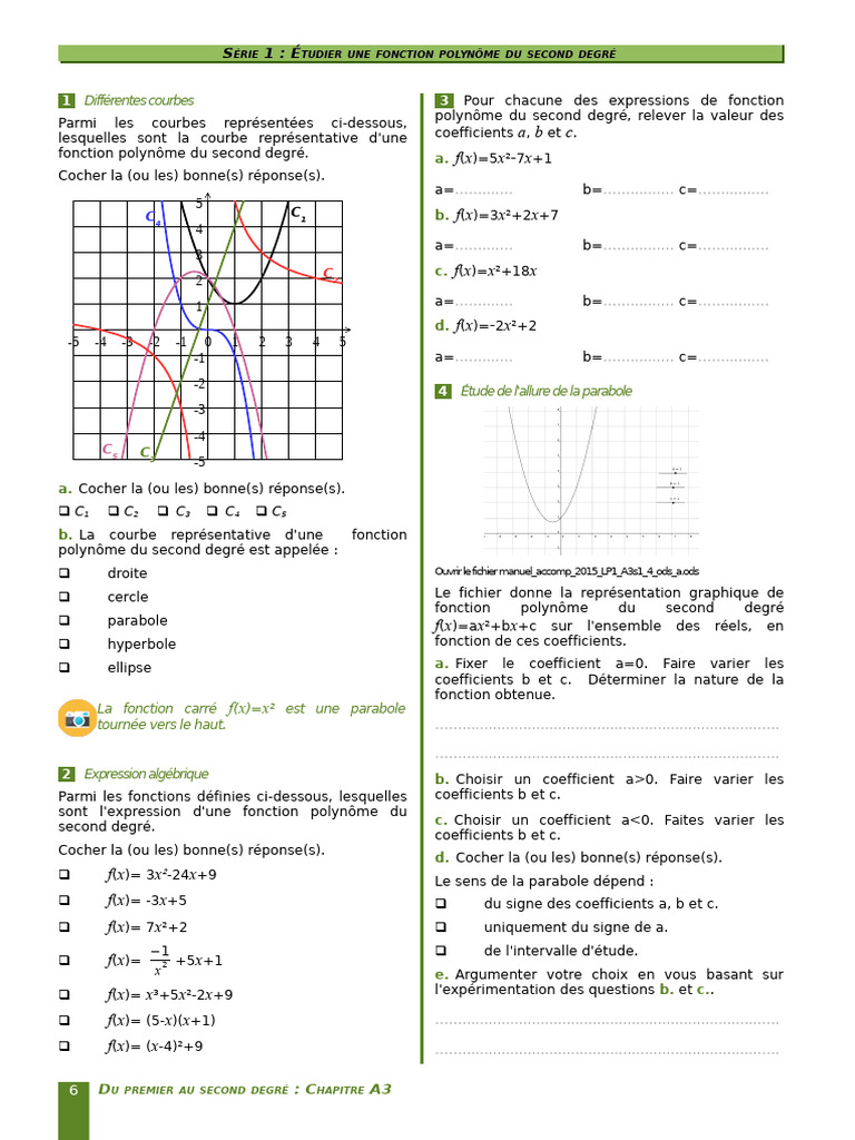 1 ÉTUDIER UNE FONCTION POLYNÔME DU SECOND DEGRÉ EN 1ère S | PDF