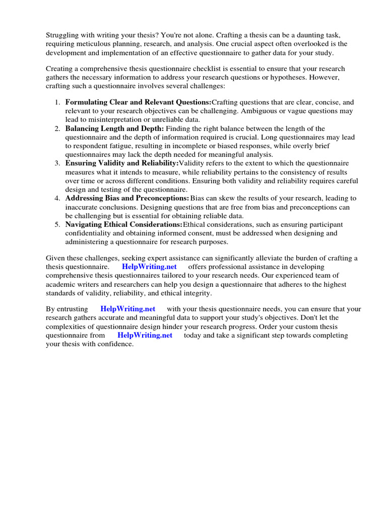 Sample Thesis Questionnaire Checklist | PDF | Career & Growth