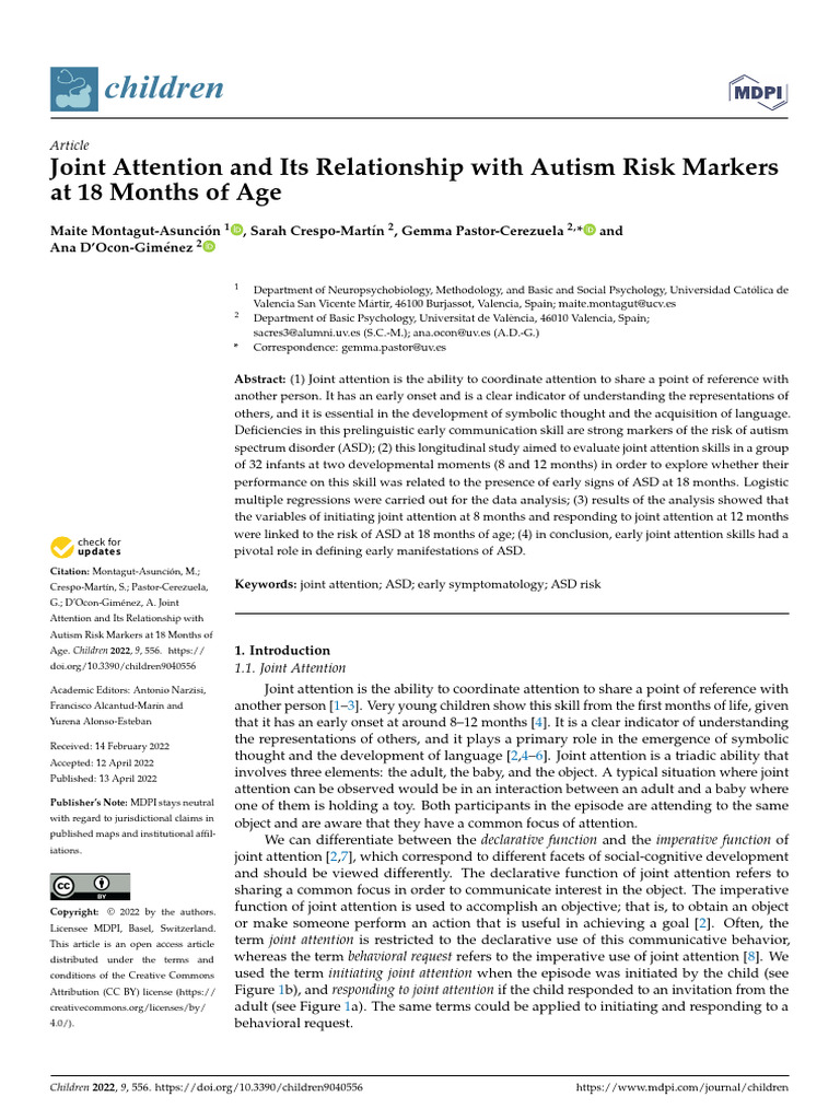 Joint Attention and Its Relationship With Autism Risk Markers | PDF | Autism Spectrum ...