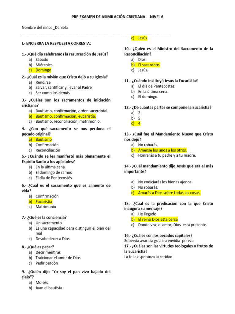 Examen Catecismo | PDF