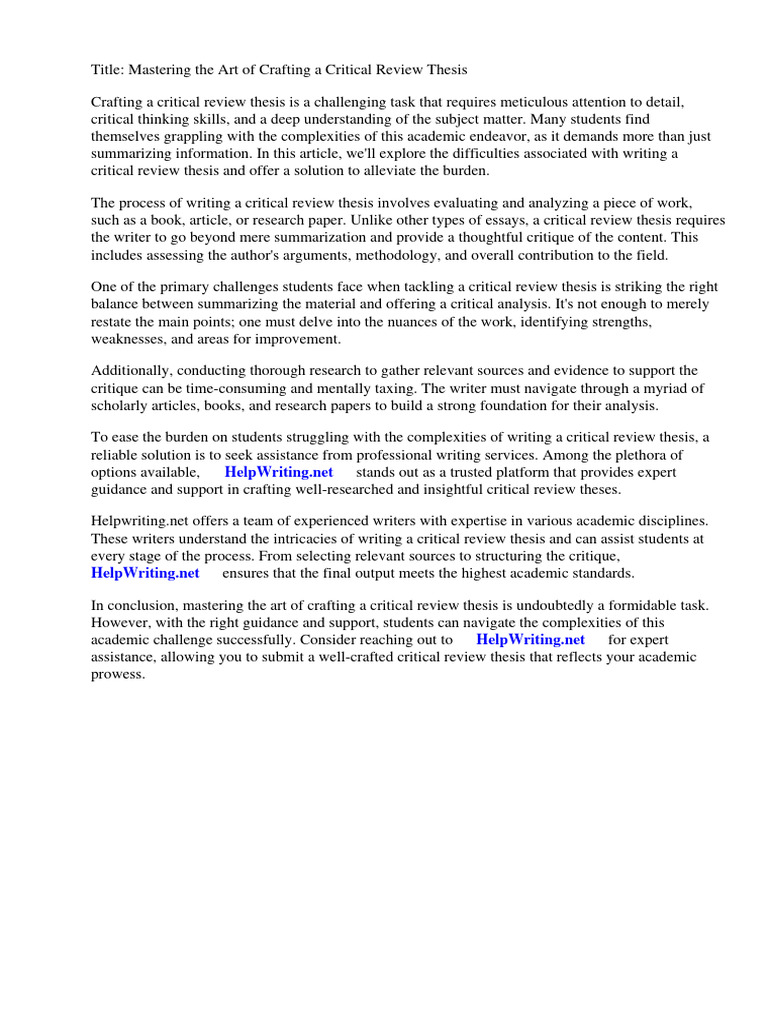 How To Write A Critical Review Thesis | PDF | Essays | Critical Thinking