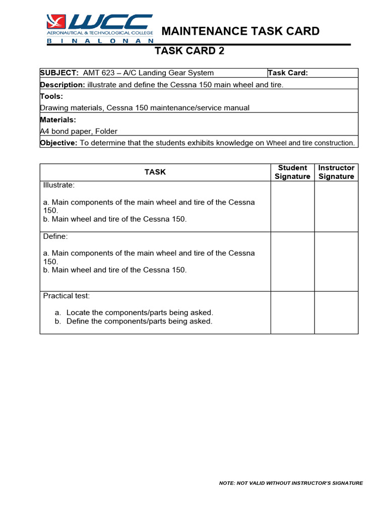 Cessna 150 Wheel & Tire Task Card | PDF | Career & Growth | Computers