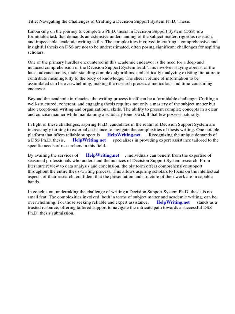 Decision Support System PHD Thesis | PDF