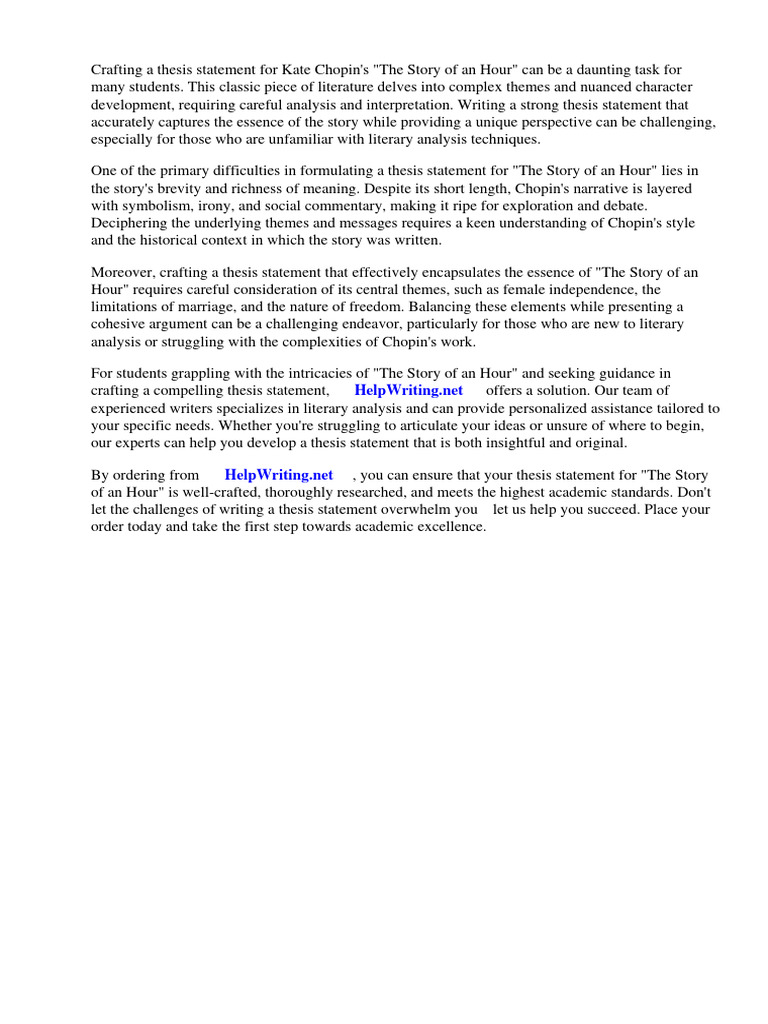 Thesis Statement For The Story of An Hour by Kate Chopin | PDF