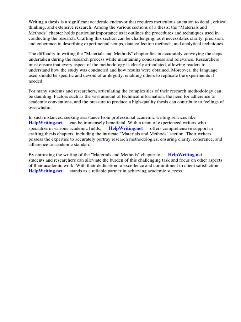 Writing Thesis Materials and Methods | PDF | Methodology | Thesis