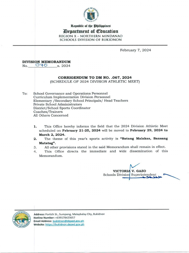 DM No. 070 S. 2024 | PDF