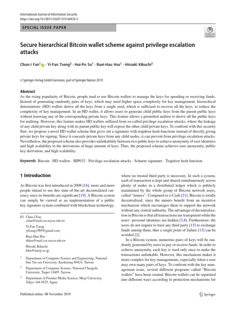 Secure Hierarchical Bitcoin Wallet Scheme Against Privilege Escalation Attacks | PDF | Security ...