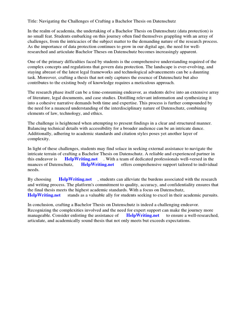 Bachelor Thesis Datenschutz | PDF