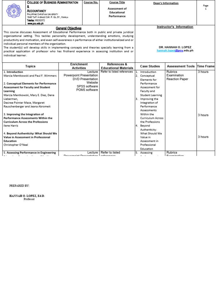 Syllabus Assessment of Educational Performance 1 | PDF | Learning | Behavior Modification
