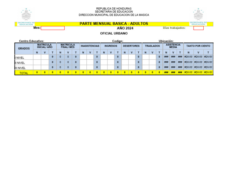 PARTE MENSUAL 2024 basica adultos | PDF