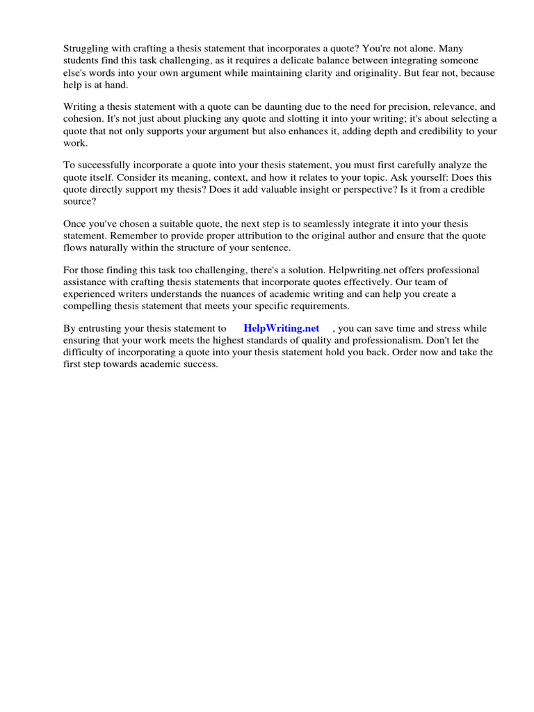 Thesis Statement Quote Integration | PDF | Essays | Thesis