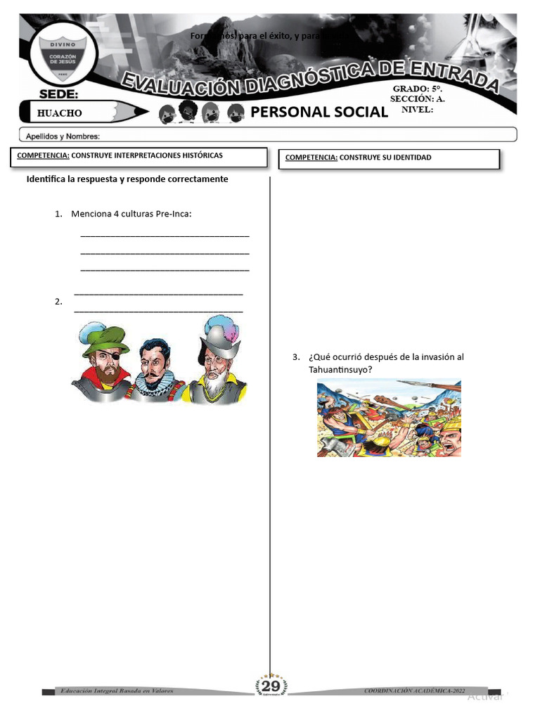 Evaluacion Diagnostica 5to PERS. SOC. 2024 DCJ | PDF