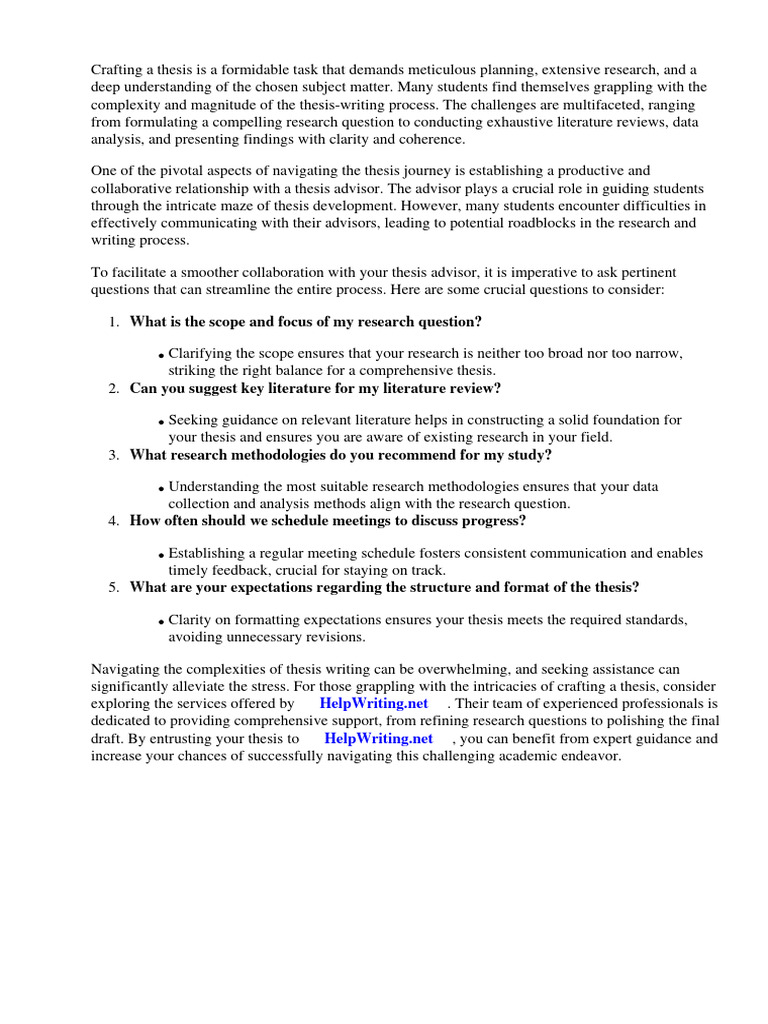 Questions To Ask Your Thesis Advisor | PDF