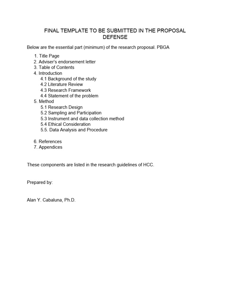 Final Template To Be Submitted in The Proposal Defense | PDF