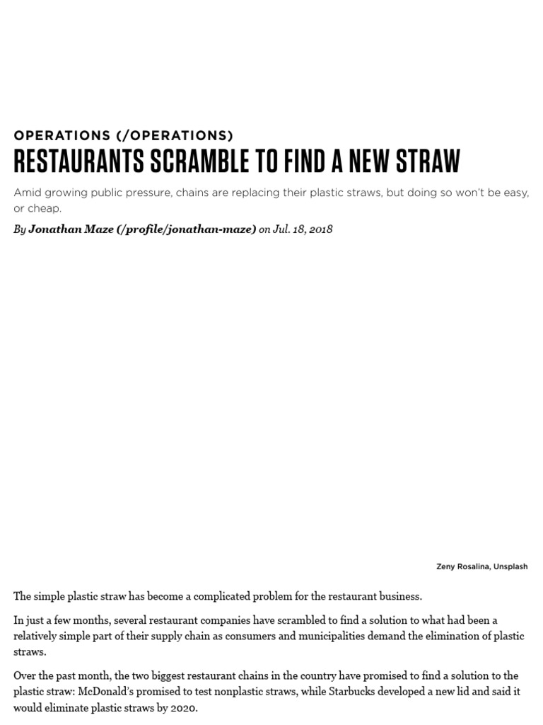 Restaurants Scramble To Find A New Straw | PDF | Plastic