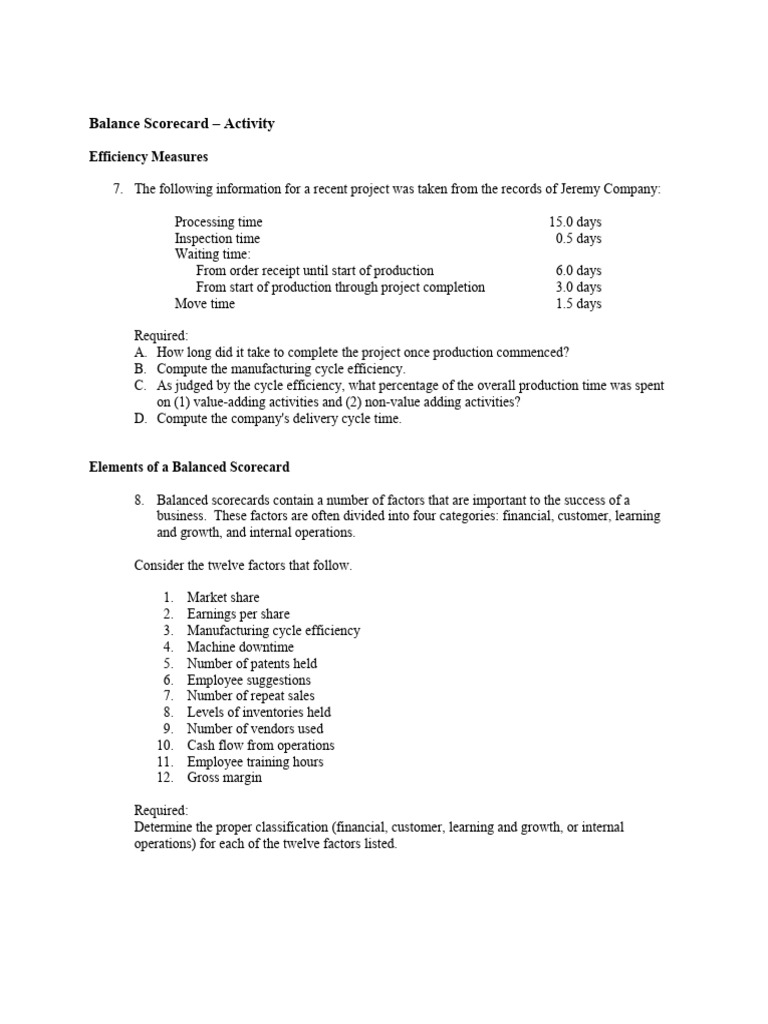 Activity Balanced Scorecard | PDF