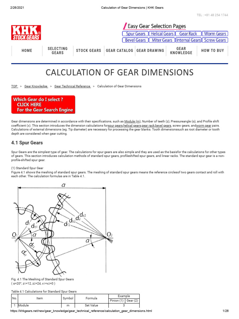Calculation of Gear Dimensions - KHK Gears | PDF | Teaching Methods ...